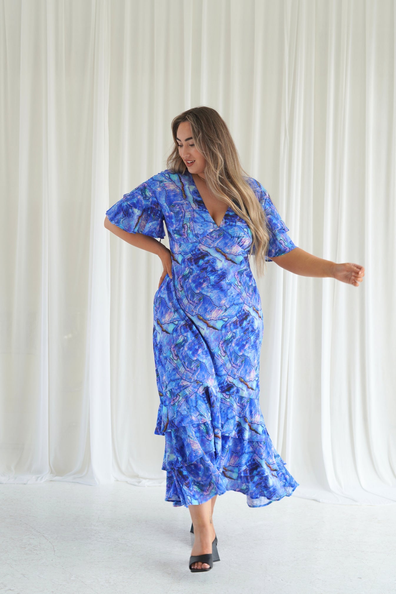 Marcy Ruffle Maxi Dress in Abalone Shell | Dani Marie US