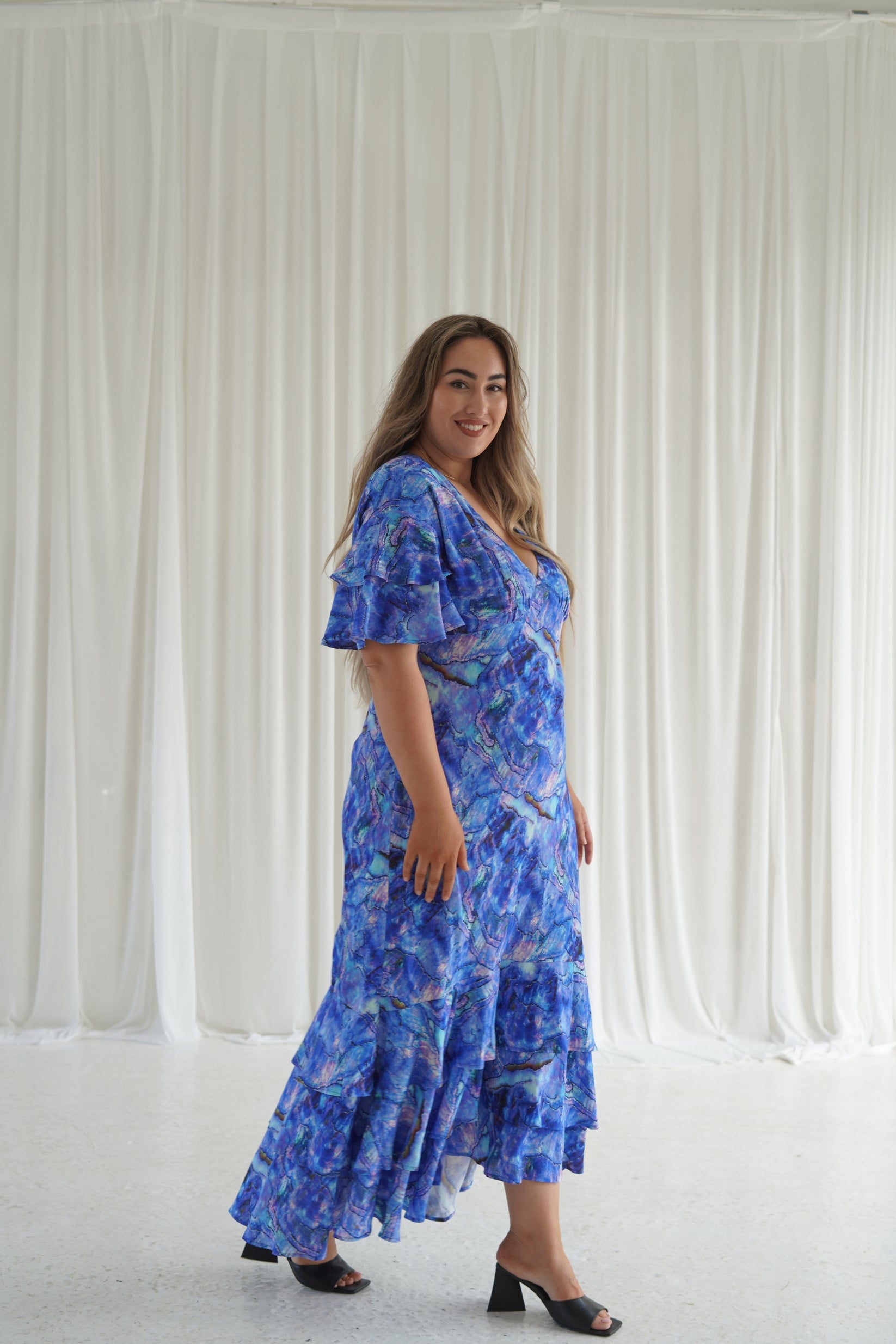 Marcy Ruffle Maxi Dress in Abalone Shell | Dani Marie US