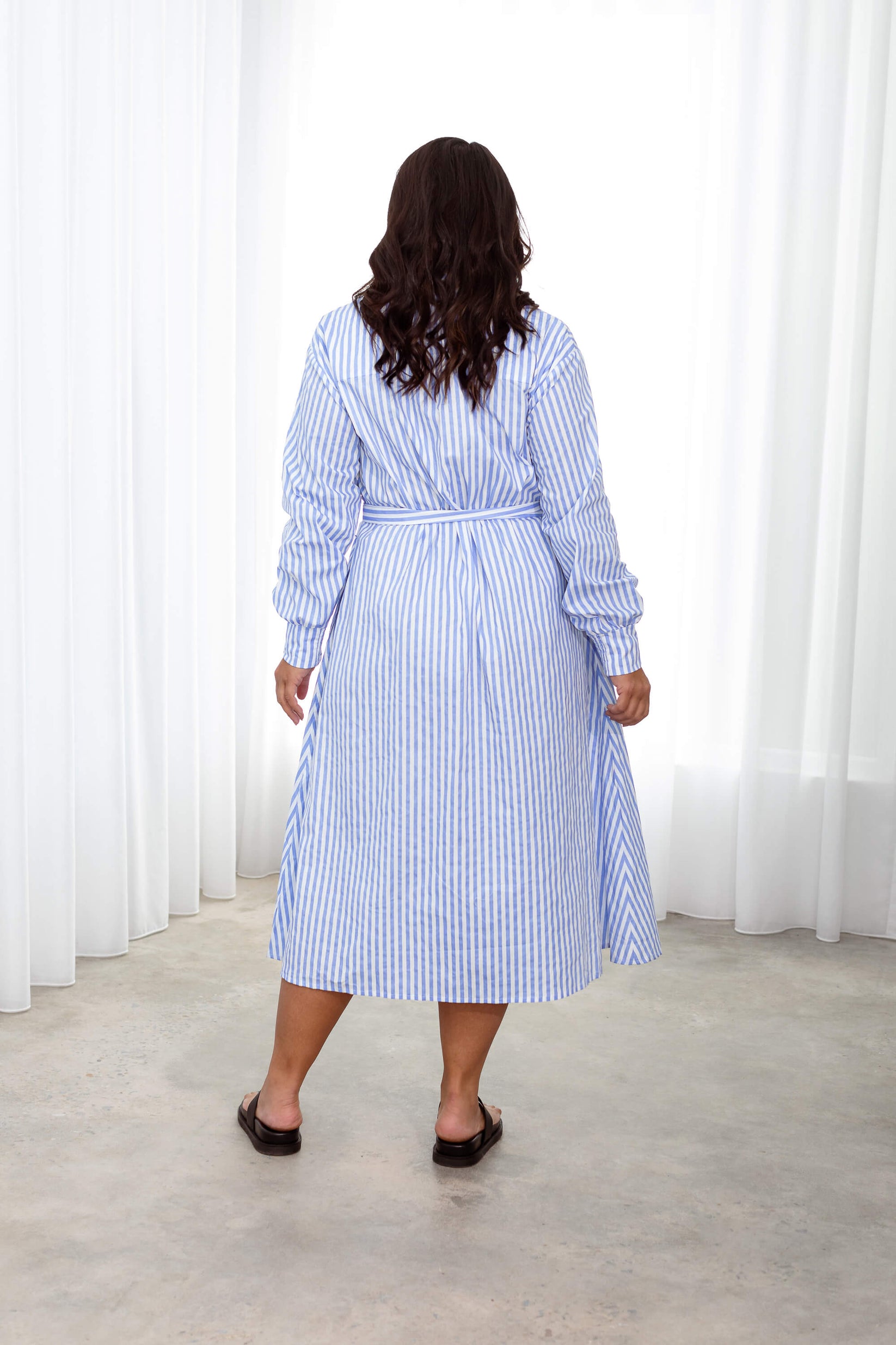 Andrea Cotton Shirt Dress in Blue & White Pinstripe | Dani Marie ...